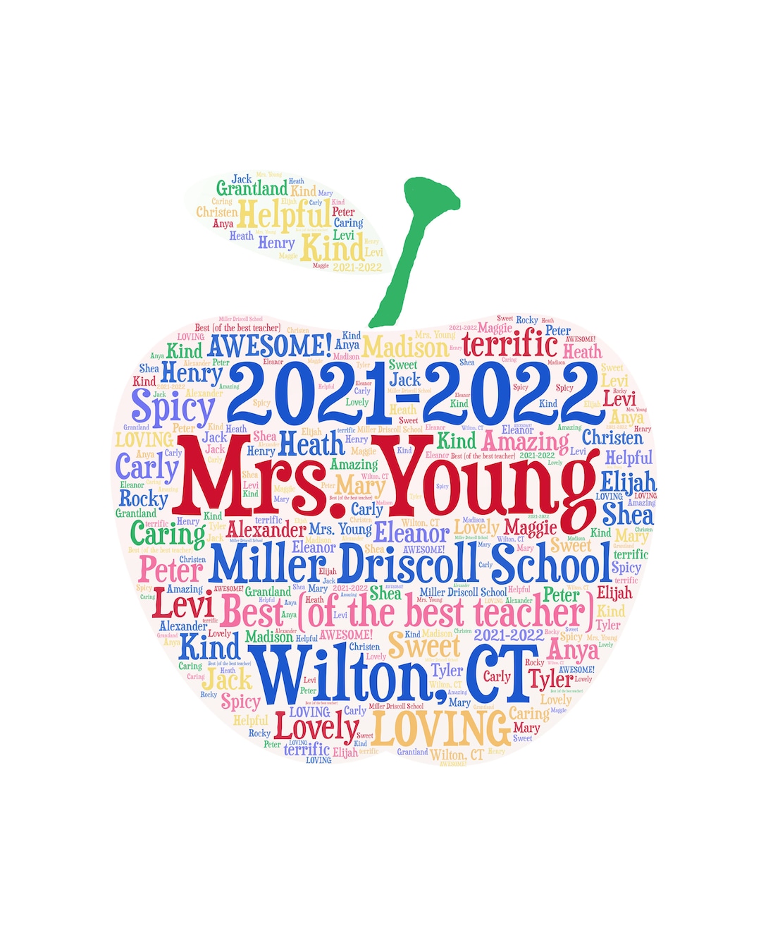 Teacher Apple Word Collage, Wordle, Word Cloud, Custom Personalized ...