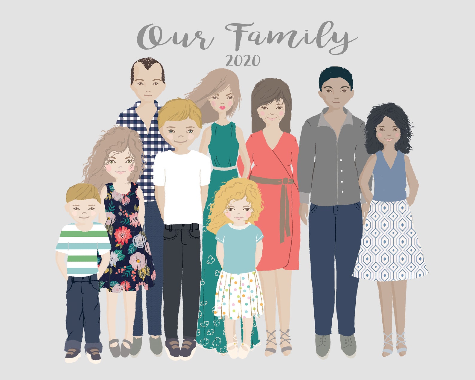 Custom Digital Family Portrait Drawing Illustration Family - Etsy