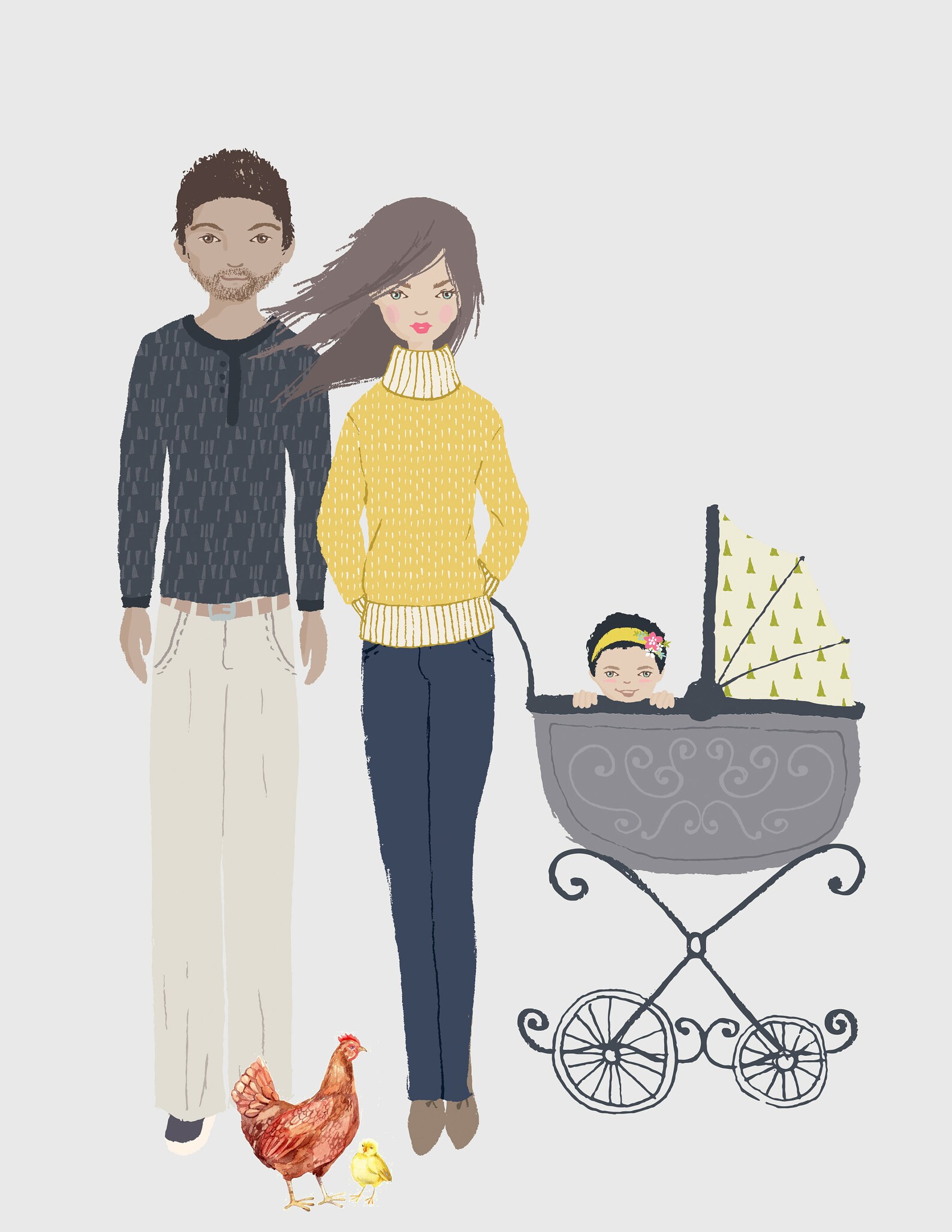 New Baby Custom family portrait drawing family portrait | Etsy