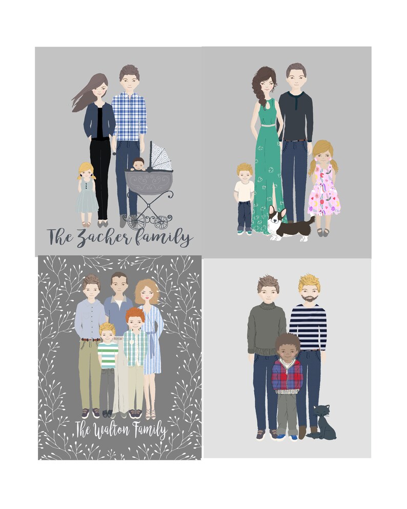 Custom Digital Family Portrait Drawing Illustration Family - Etsy