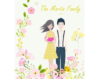 Custom Digital Family Portrait Drawing Illustration Family | Etsy