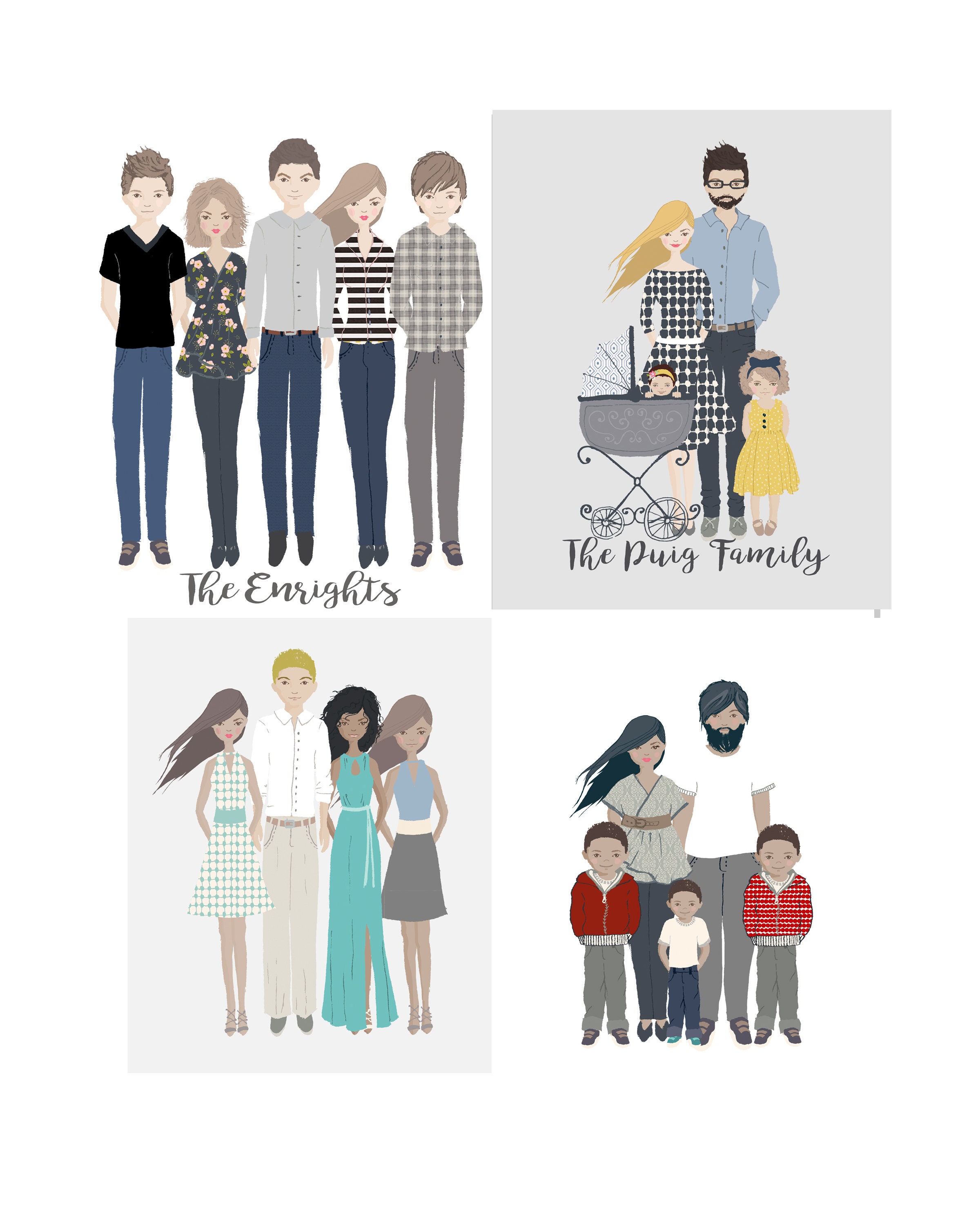 Custom Digital Family Portrait Drawing Illustration Family - Etsy Canada