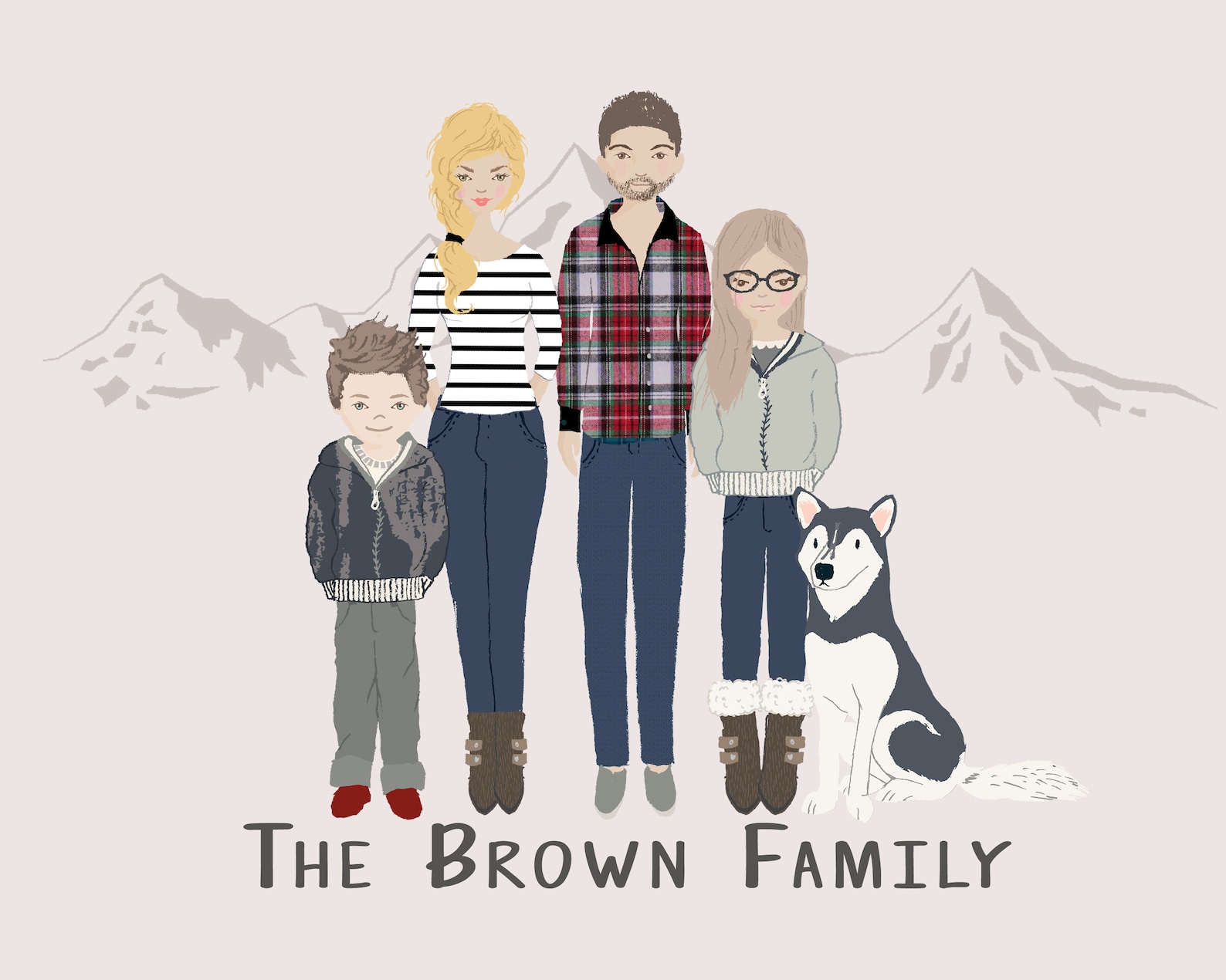 Custom Digital Family Portrait Drawing Illustration Family - Etsy