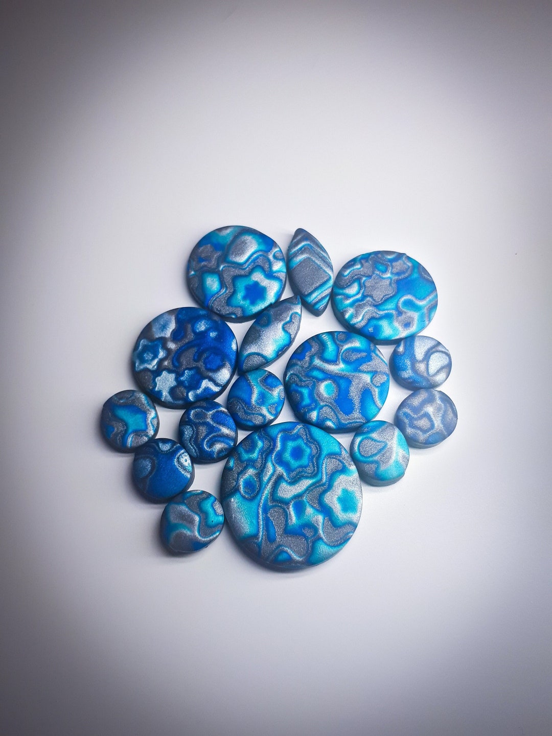 Blue and Silver Polymer Clay Mokume Gane Beads 15 Piece - Etsy