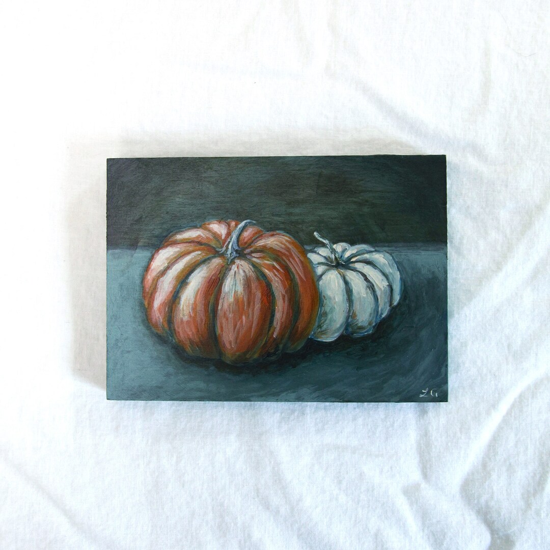ORIGINAL Mini Pumpkin Art, Moody Fall Art, Small White Pumpkin Art, 5x7 ...