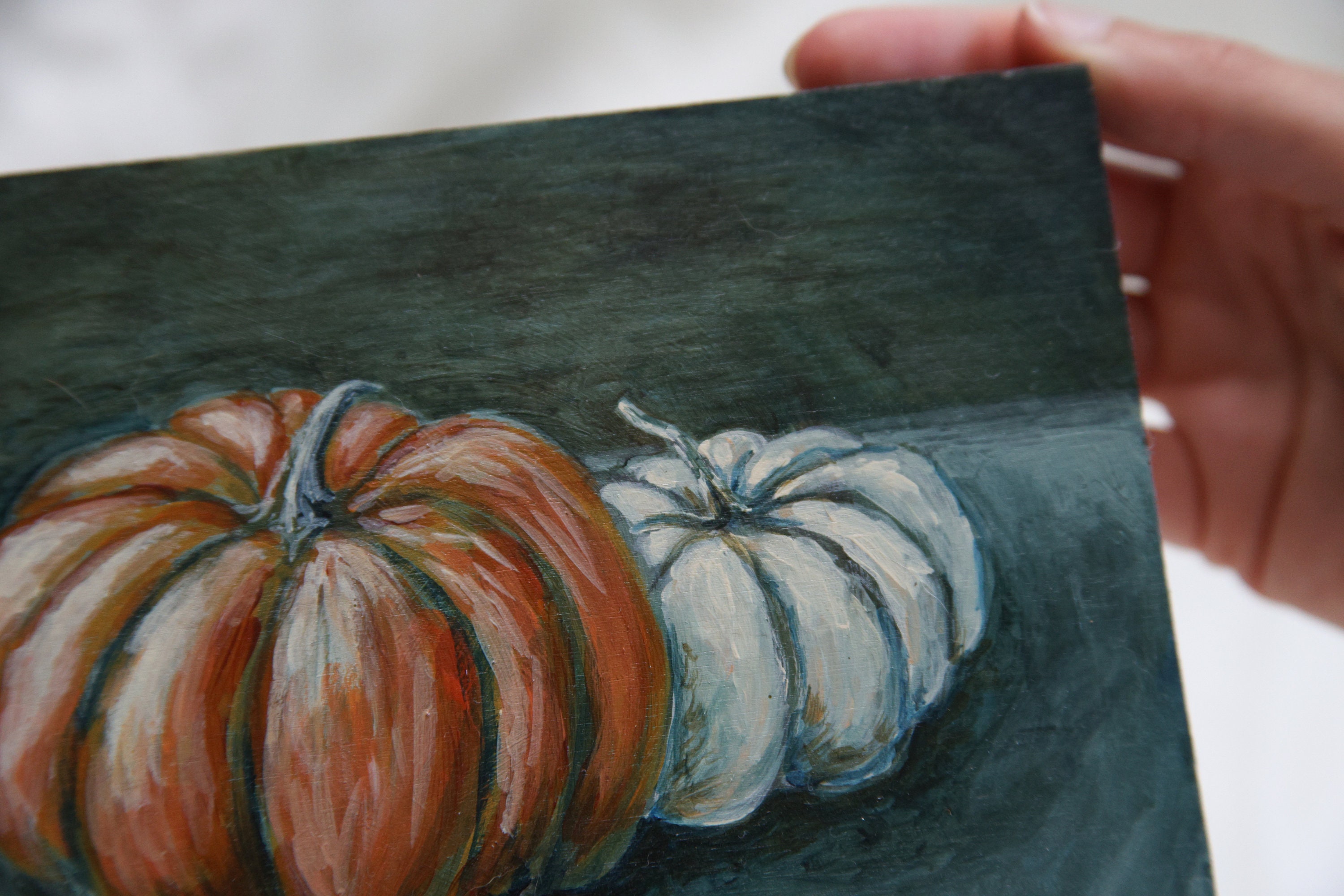 ORIGINAL Mini Pumpkin Art, Moody Fall Art, Small White Pumpkin Art, 5x7 ...