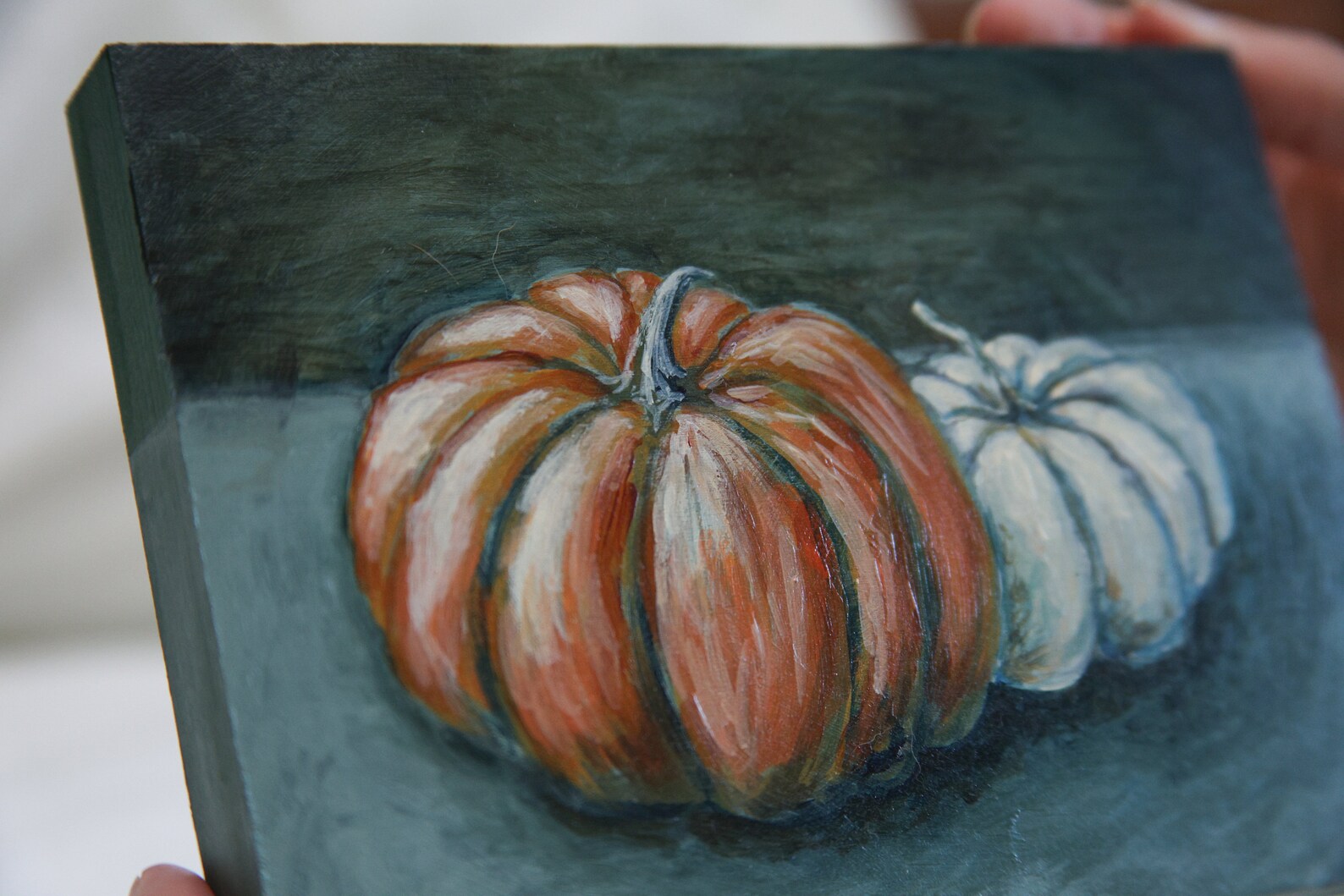 ORIGINAL Mini Pumpkin Art, Moody Fall Art, Small White Pumpkin Art, 5x7 ...
