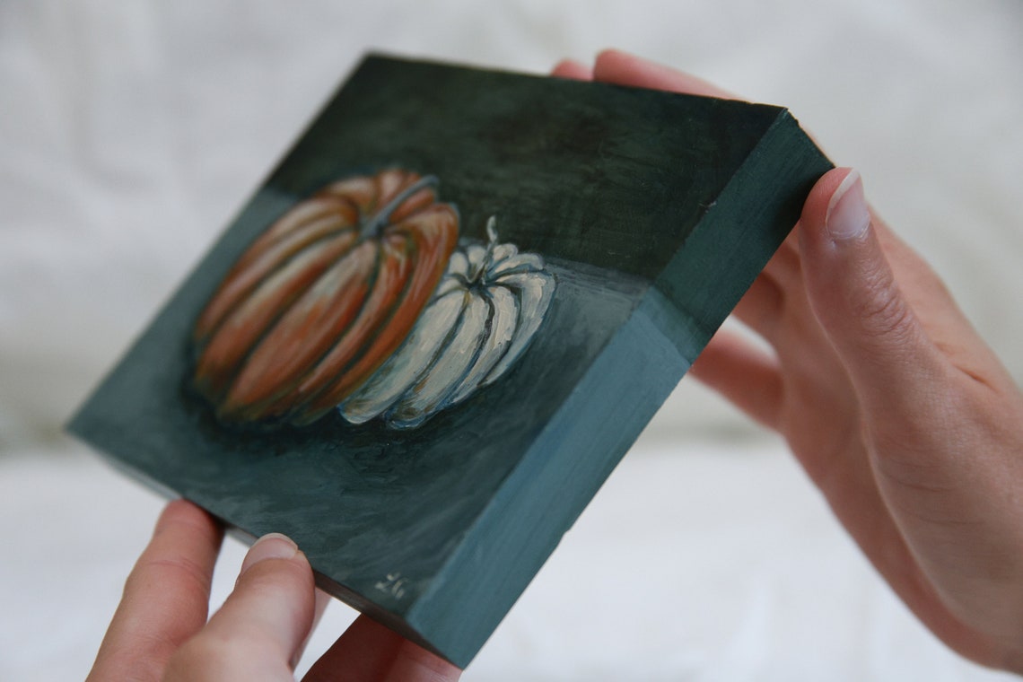 ORIGINAL Mini Pumpkin Art, Moody Fall Art, Small White Pumpkin Art, 5x7 ...