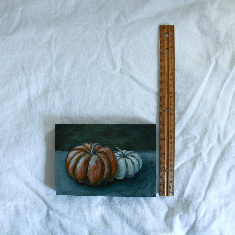 ORIGINAL Mini Pumpkin Art, Moody Fall Art, Small White Pumpkin Art, 5x7 ...