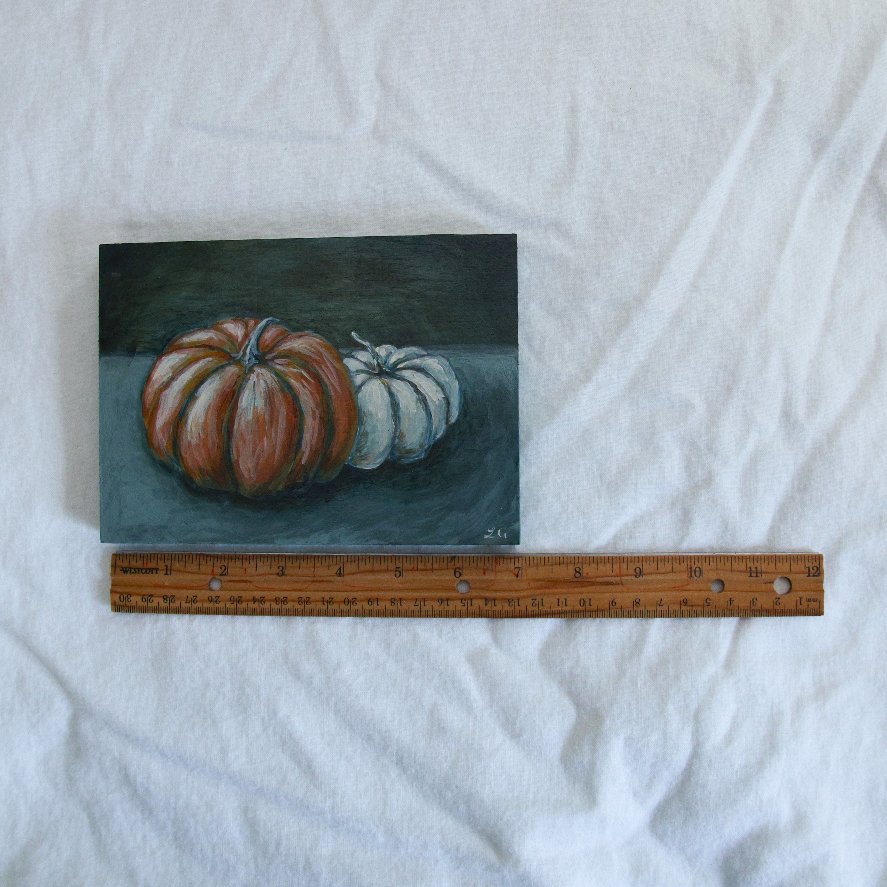 ORIGINAL Mini Pumpkin Art, Moody Fall Art, Small White Pumpkin Art, 5x7 ...