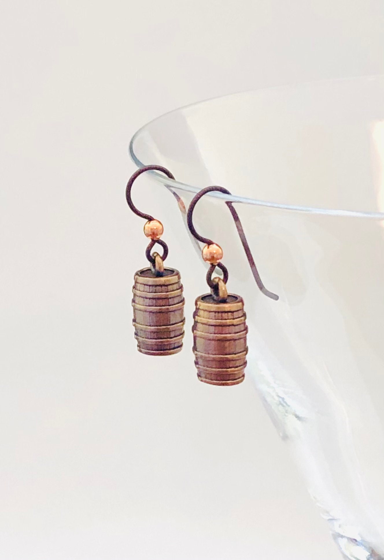 Sterling Silver Bourbon Barrel Earrings, Copper Wine Barrel Earrings ...