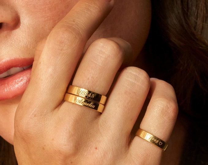 Engraved Gold Ring, Personalized Gold Ring, Solid 14k or 10k Gold ...