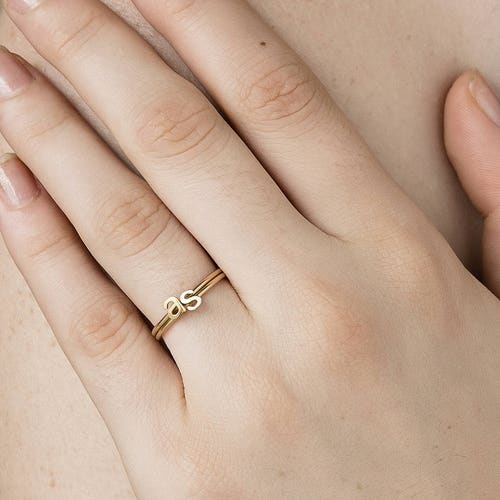 Custom Initial Ring Stackable Initial Disc Ring Dainty - Etsy Australia