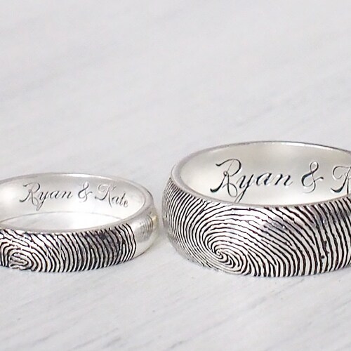 Actual Fingerprint Rings Personalized Wedding Bands Couple - Etsy