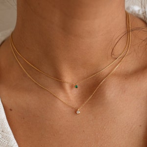 Tiny Birthstone Gold Necklace Natural Gem Stone Charm Dainty Gem ...