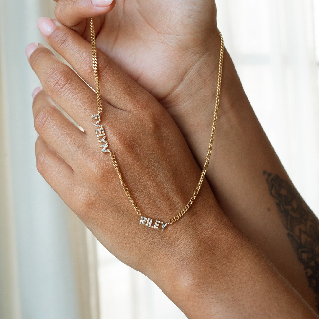 Pavé Multiple Name Necklace by Gracepersonalized Custom Names Necklace ...