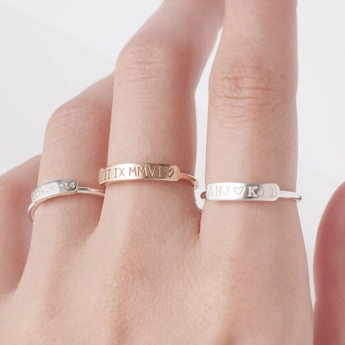 Dainty Bar Ring Custom Name Rings Stackable Rings - Etsy