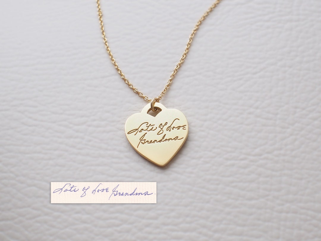Actual Handwriting Heart Necklace Personalized Signature - Etsy