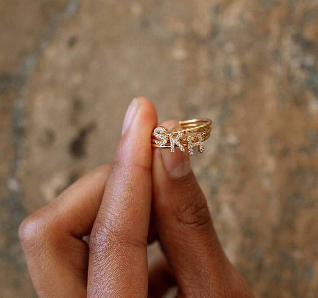 Custom Pavé Initial Ring by Gracepersonalized - Personalized Letter ...