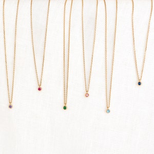 Tiny Birthstone Gold Necklace Natural Gem Stone Charm Dainty Gem ...