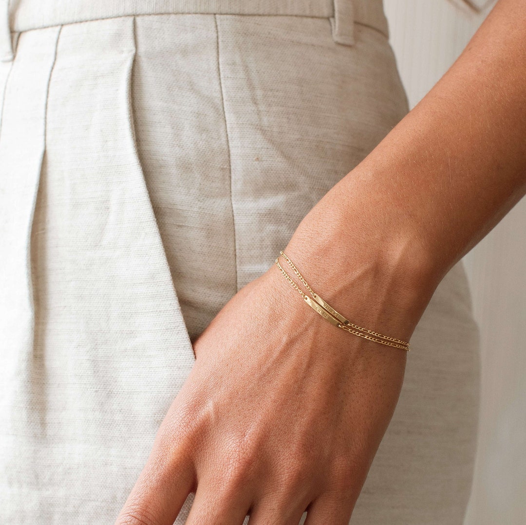 Engraved Dainty Name Bar Bracelet by Gracepersonalized - Custom Initial ...