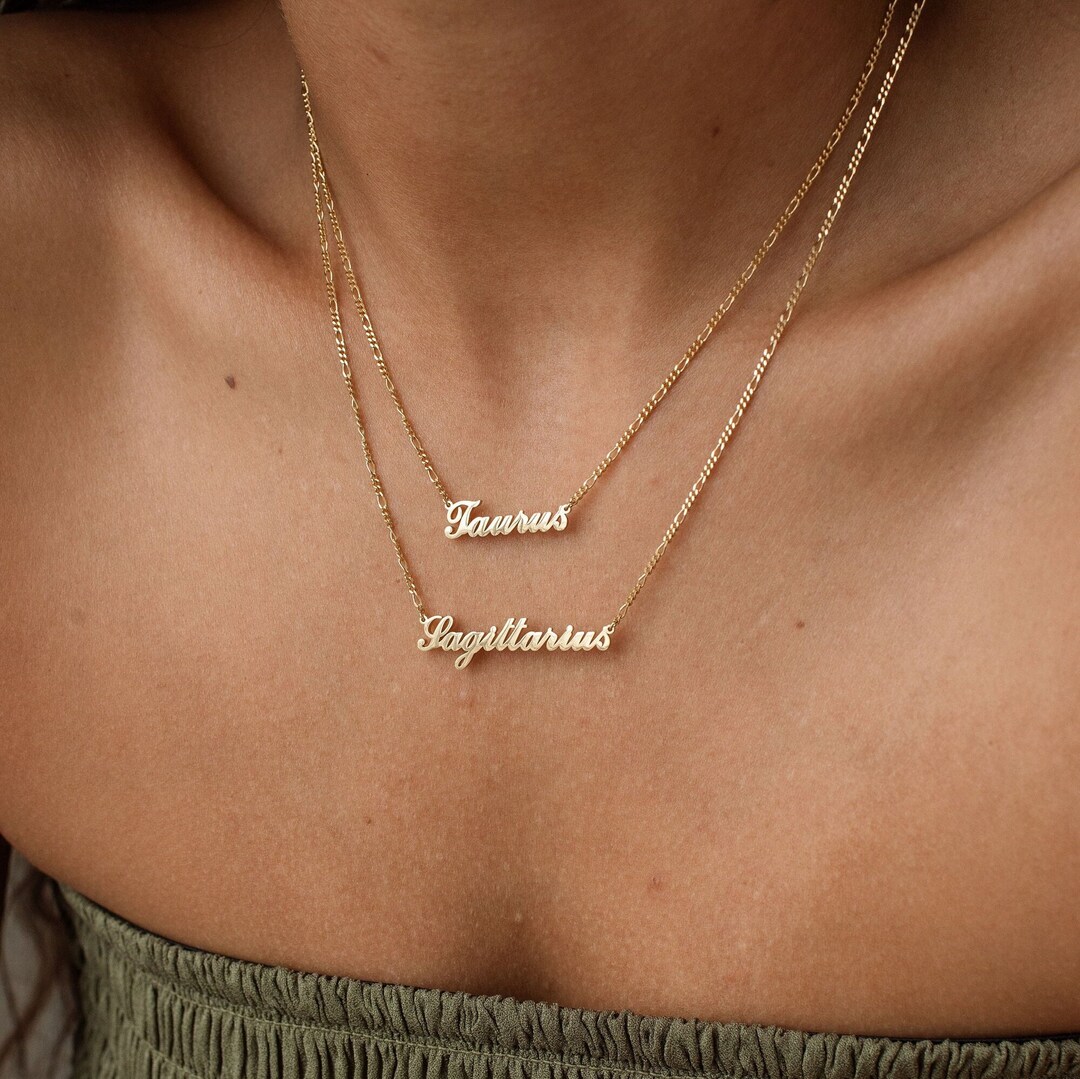 Zodiac Name Necklace by Gracepersonalized - Script Lettering Necklace ...
