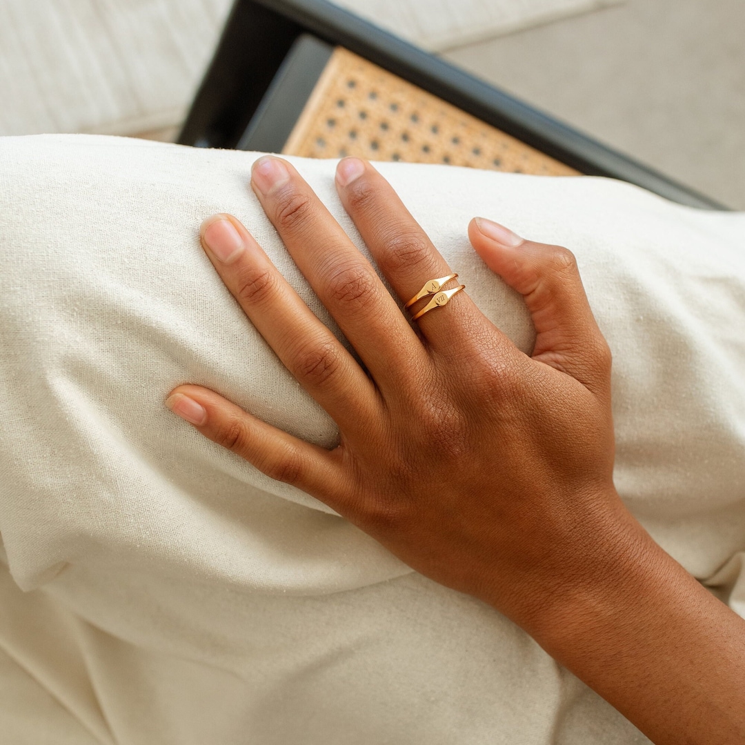 Custom Round Signet Ring by Gracepersonalized - Engraved Mini Ring ...