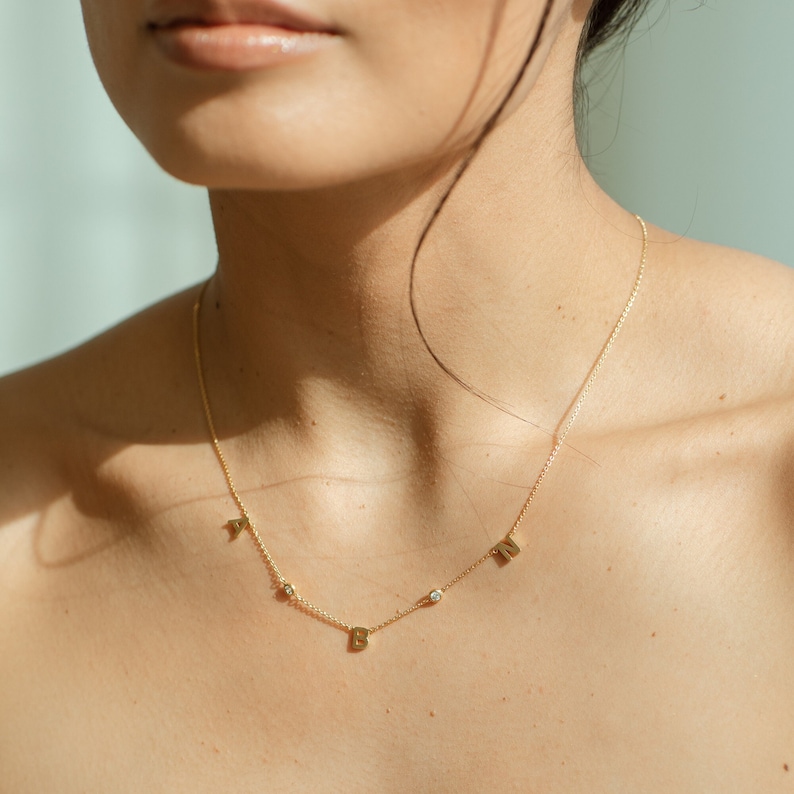 Custom Initial Birthstone Necklace - Spaced Letter Jewelry - Meaningful ...