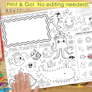 Fin-tastic Fun Activity Placemat Printable | Ocean Coloring Page for ...