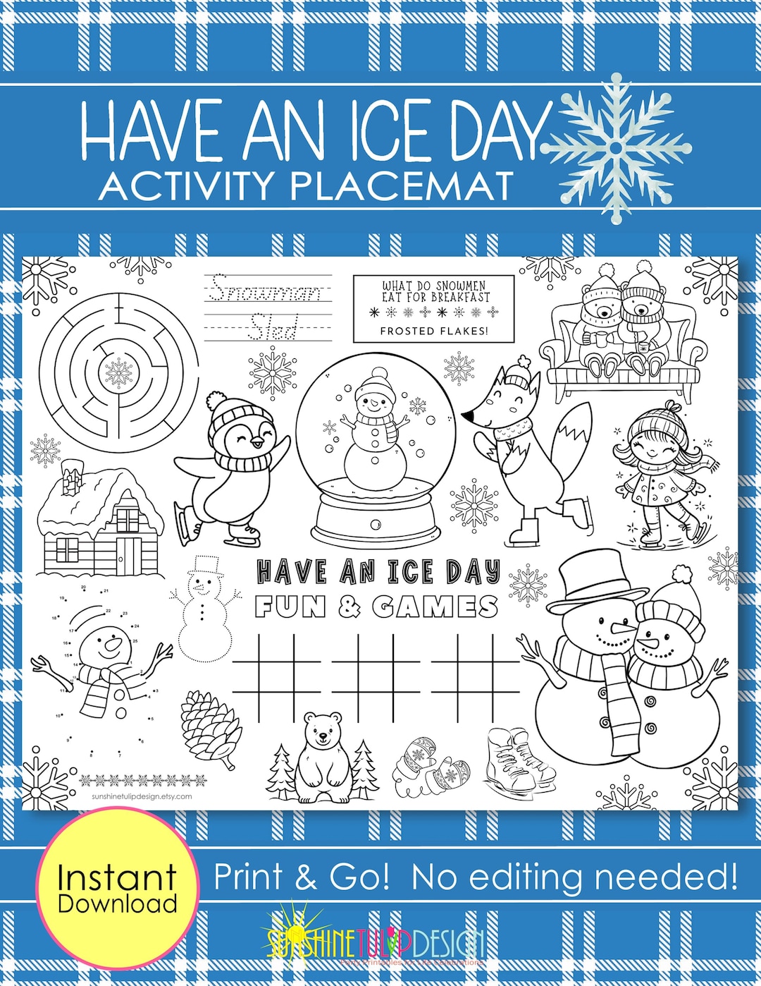 Printable Activity Placemat Sheet | Winter Snowman Coloring Page ...