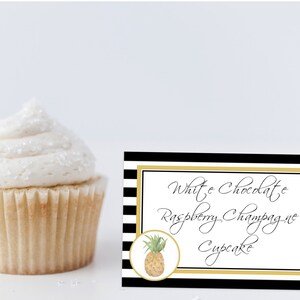 Printable Pineapple Black and White Stripe Food Labels, Printable Table ...