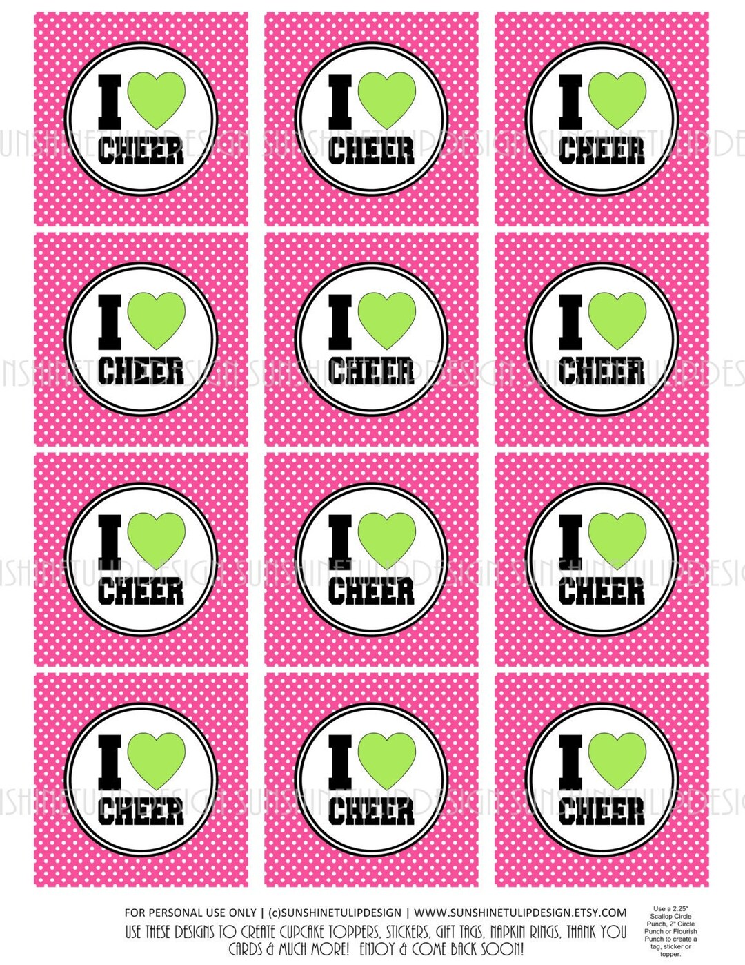 CHEER Printable DIY Favor Gift Tags Sticker Labels and Cupcake Toppers ...