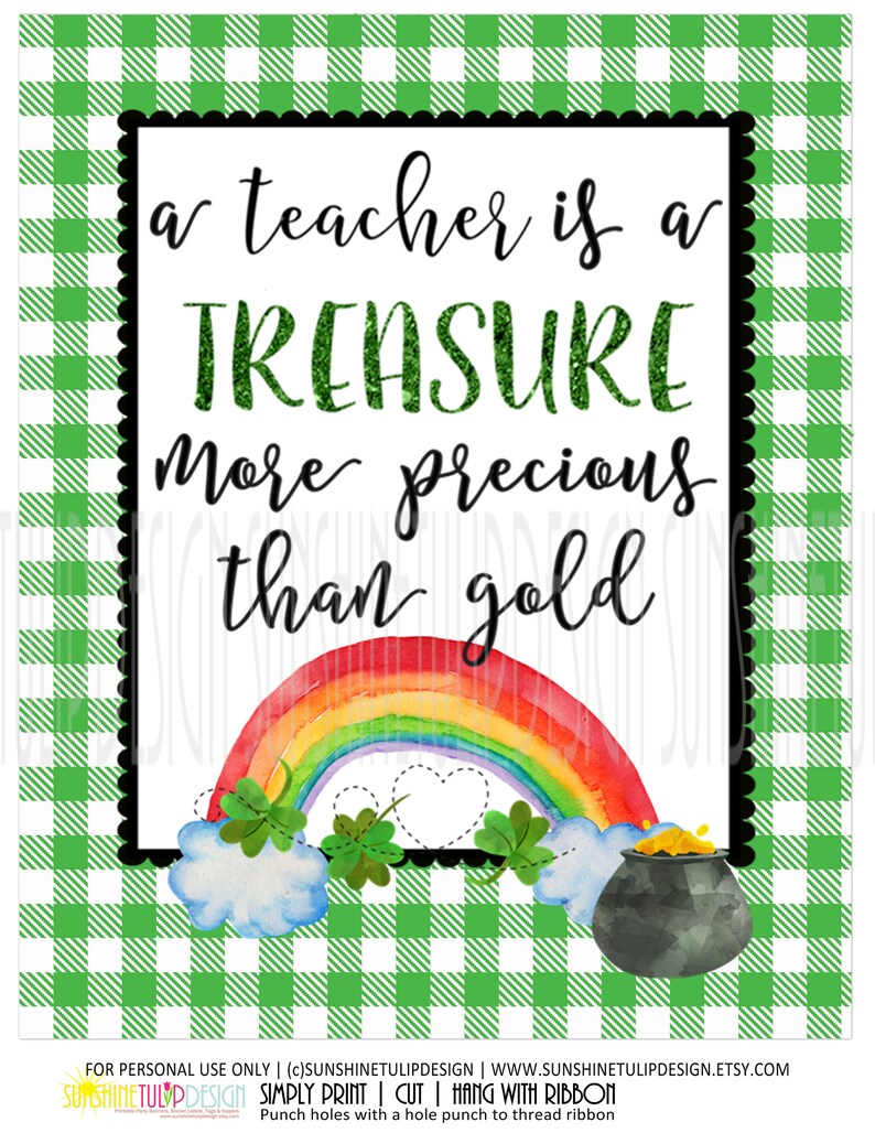 Printable St Patrick's Day A Teacher is a Treasure, St Patrick's Day ...