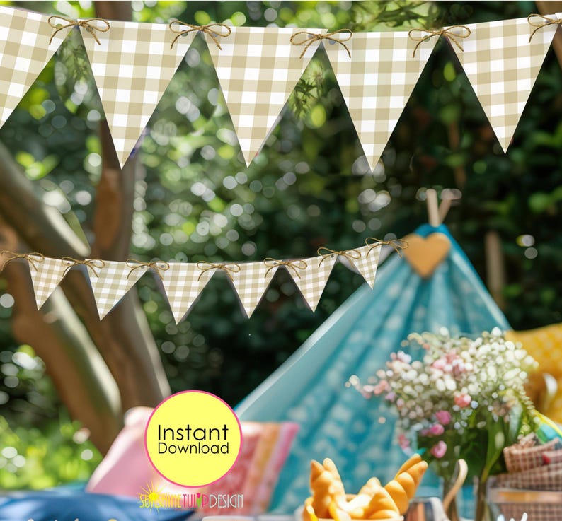 Printable Buffalo Plaid Banner | Tan & White Buffalo Plaid Banner ...
