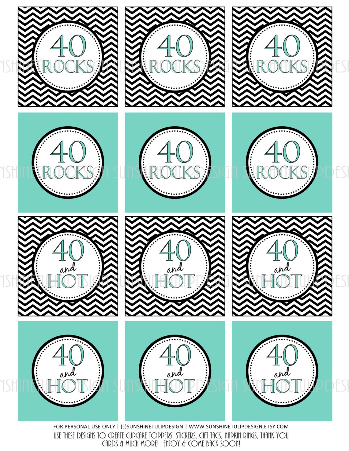 Printable 40th Birthday Cupcake Toppers 40 and Hot 40 Rocks - Etsy