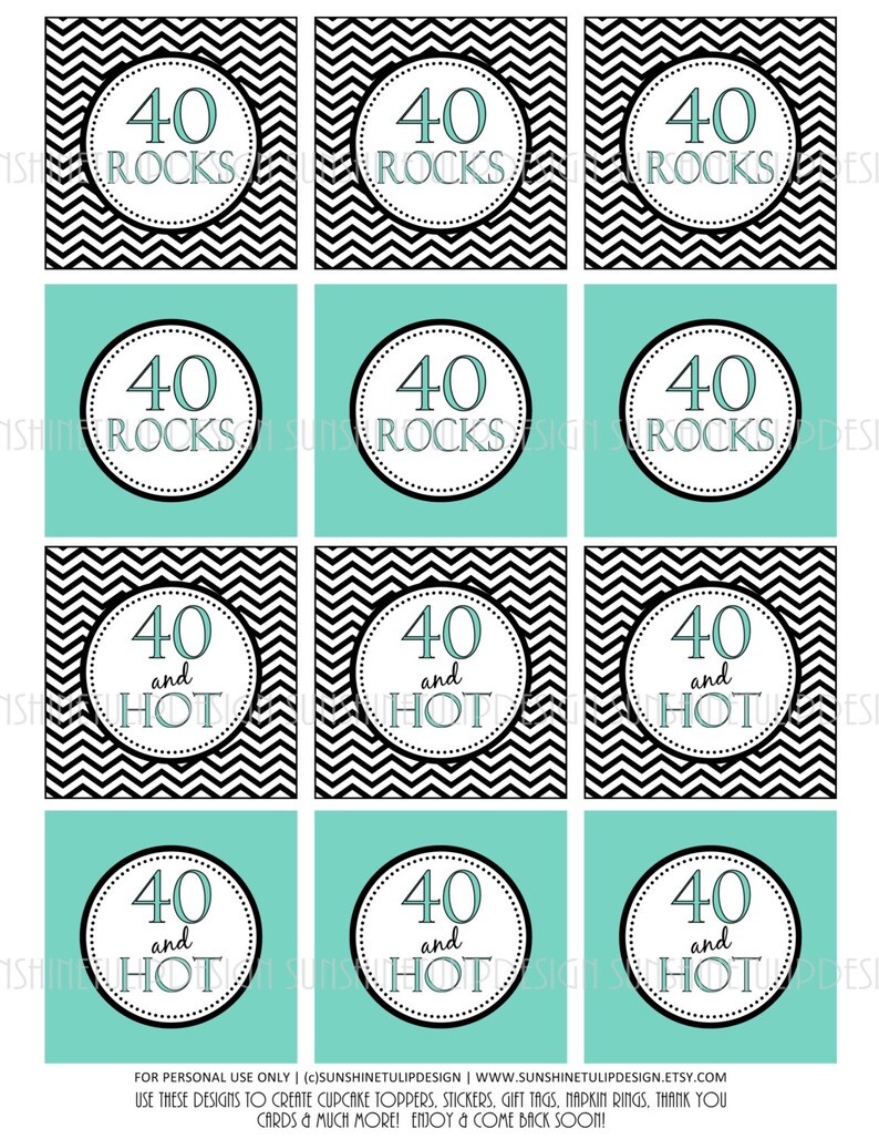 Printable 40th Birthday Cupcake Toppers 40 and Hot 40 Rocks - Etsy