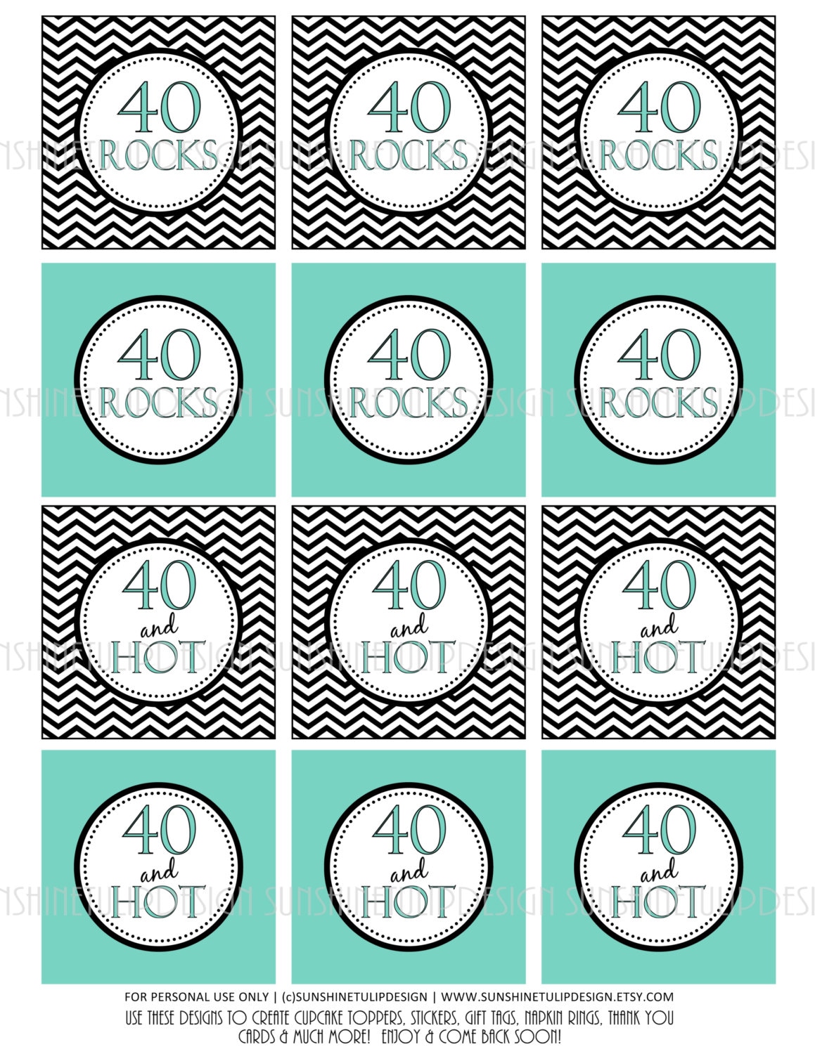 Printable 40th Birthday Cupcake Toppers 40 and Hot 40 Rocks - Etsy
