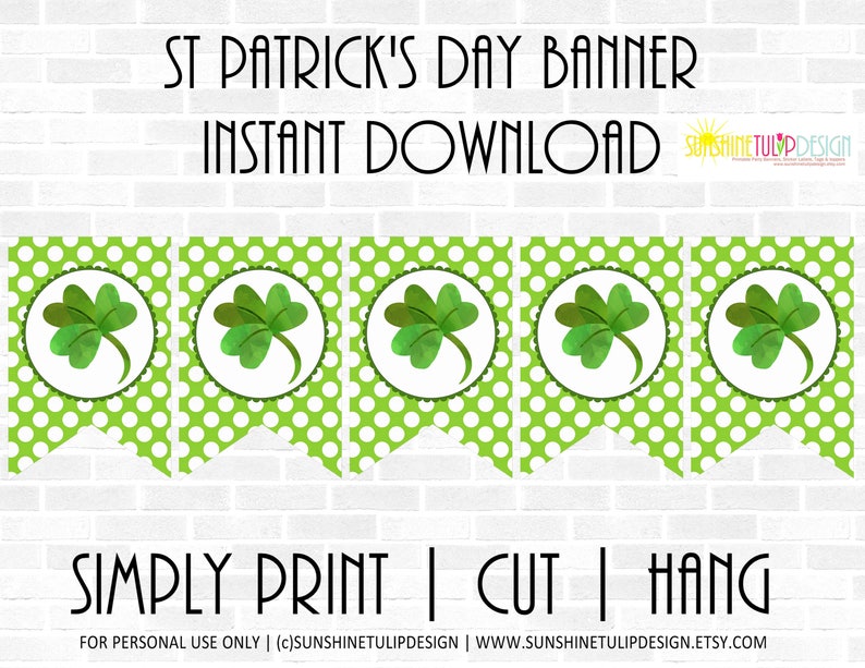 Printable Polka Dot Shamrock Banner, Printable St Patrick's Day Banner ...