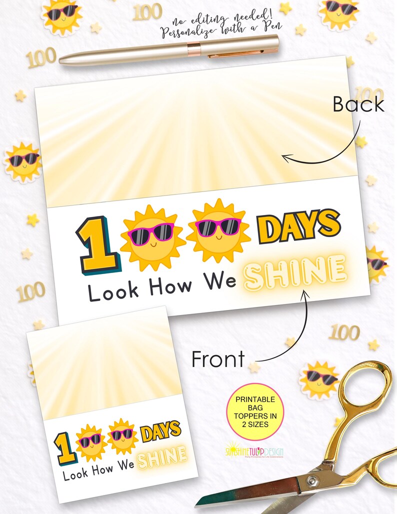 100 Days of School Bag Topper Printable | Look How We SHINE | 100th Day ...