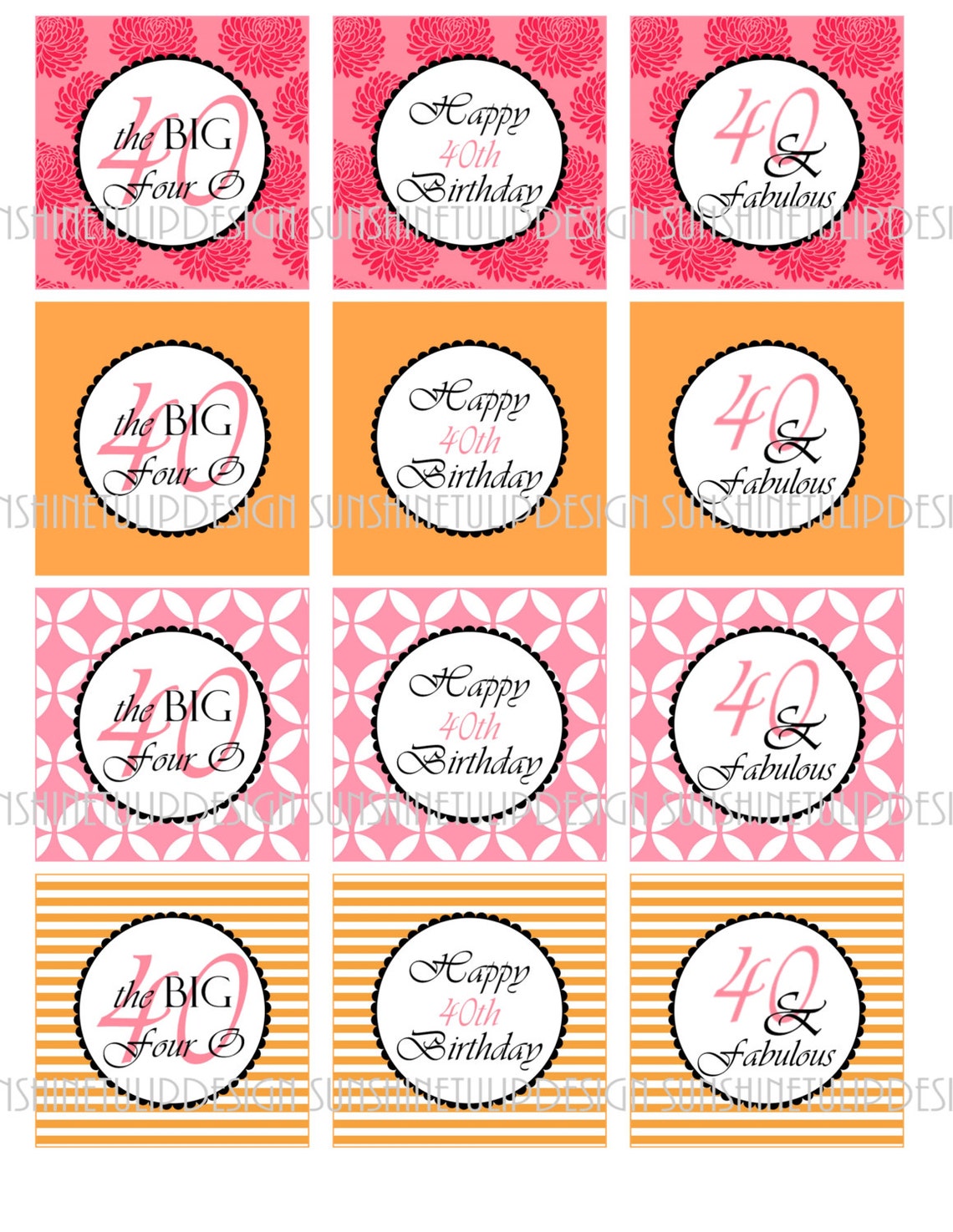 40th Birthday Printable DIY Party Tags and Cupcake Toppers by - Etsy