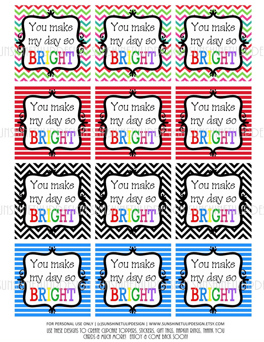 Teacher Appreciation Stickers Tags Labels and Cupcake Topper Printable ...