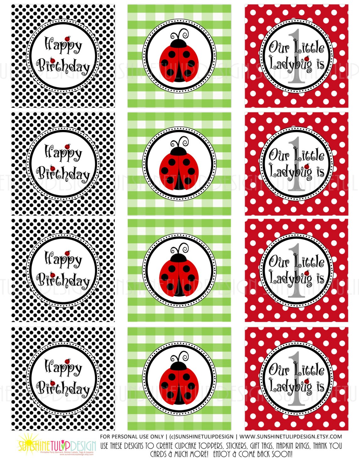Printable Ladybug Birthday Printable Ladybug Cupcake Toppers - Etsy