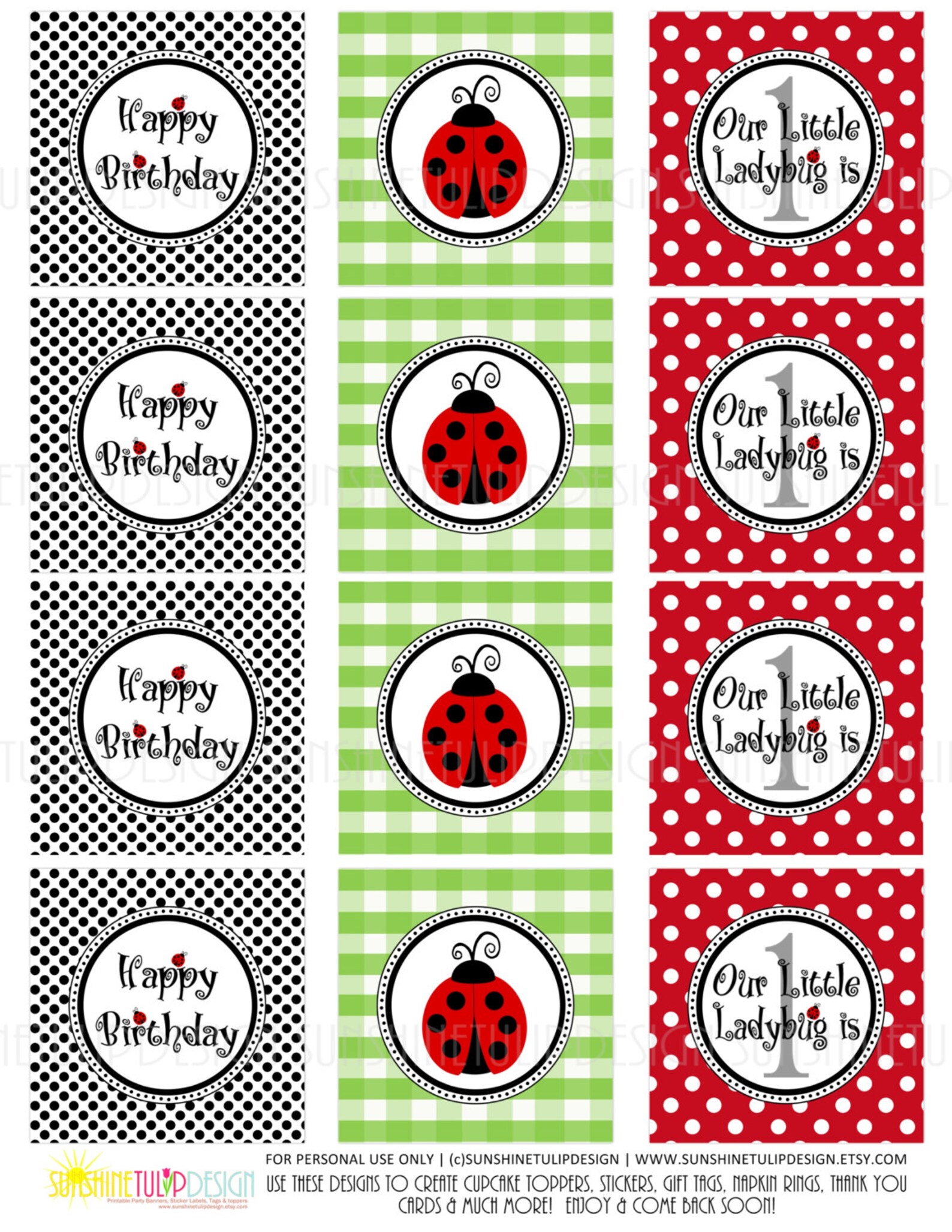 Printable Ladybug Birthday Printable Ladybug Cupcake Toppers - Etsy