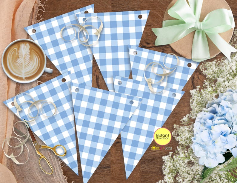 Printable Buffalo Plaid Banner | Light Blue Buffalo Plaid Banner ...