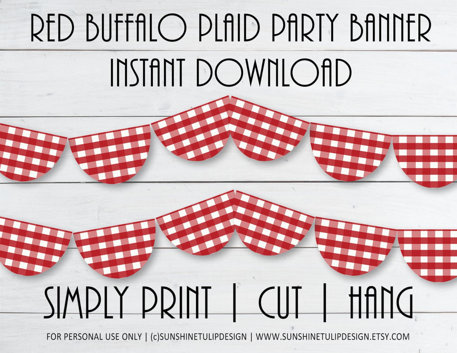 Printable Buffalo Plaid Bunting Banner Printable Red Buffalo - Etsy