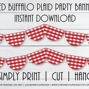 Printable Buffalo Plaid Bunting Banner, Printable Red Buffalo Plaid ...