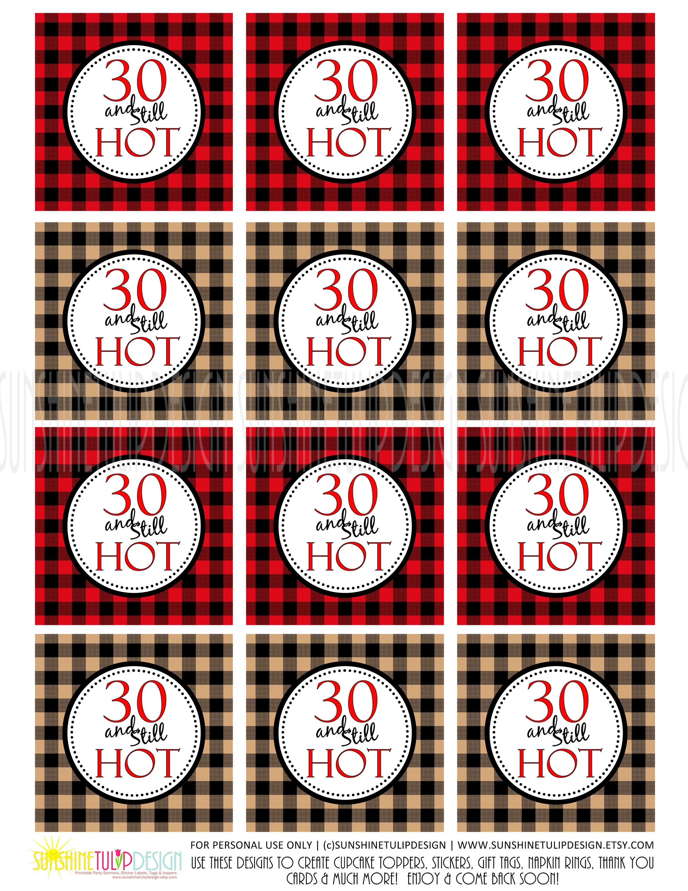 Printable Buffalo Check Cupcake toppers 30 and Still HOT | Etsy