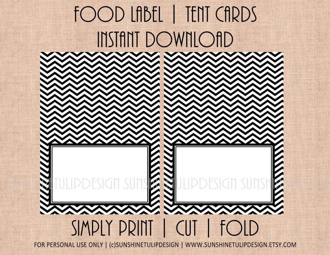 Printable Black and White Chevron Table Tent Cards, Printable Food ...