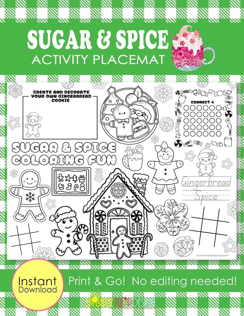 Printable Activity Placemat Sheet | Gingerbread Coloring Placemat ...