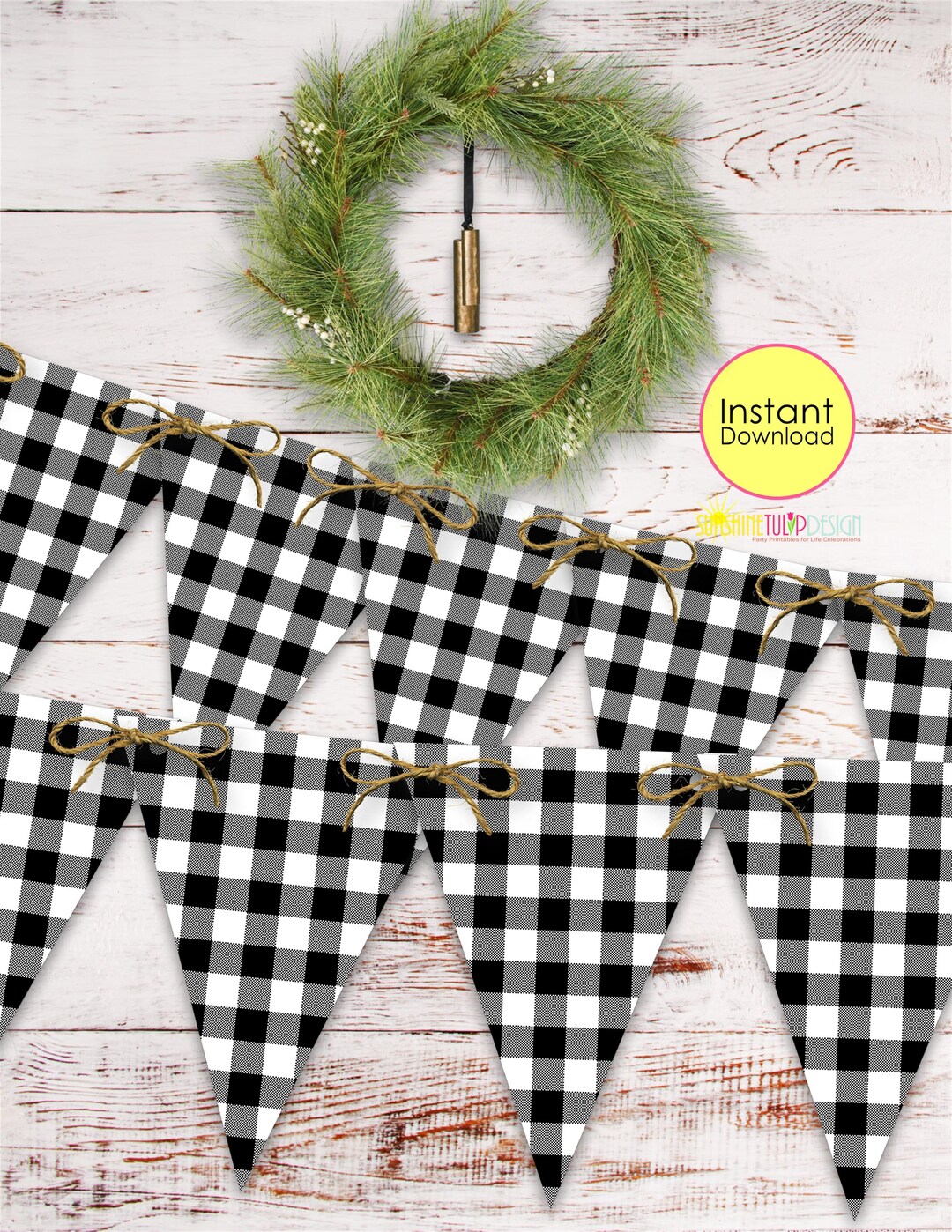 Printable Buffalo Plaid Banner | Black & White Buffalo Plaid Banner ...
